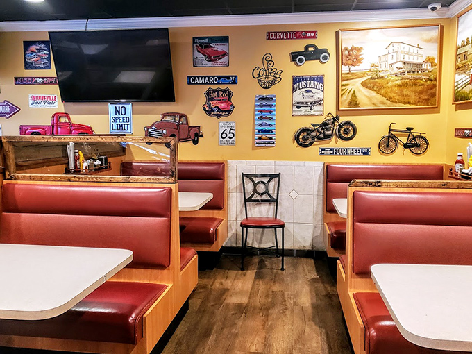 Step into a time machine of taste! This retro-chic dining room is where nostalgia meets your taste buds.