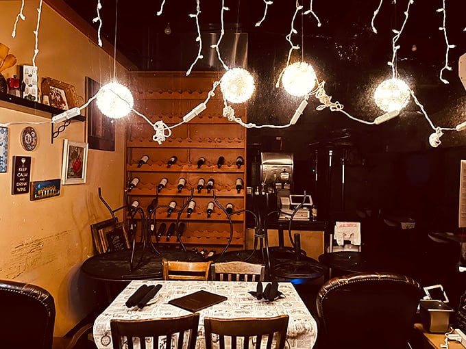Step into a world where fairy lights meet wine racks. It's like your Italian grandmother's house, if she had a penchant for mood lighting and an impressive vino collection. Photo credit: Ravensbreak
