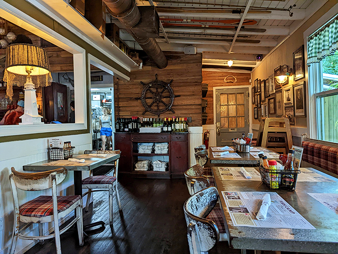 Step inside and you're transported to a fisherman's cozy cabin. The interior's nautical decor could make Captain Ahab feel right at home.