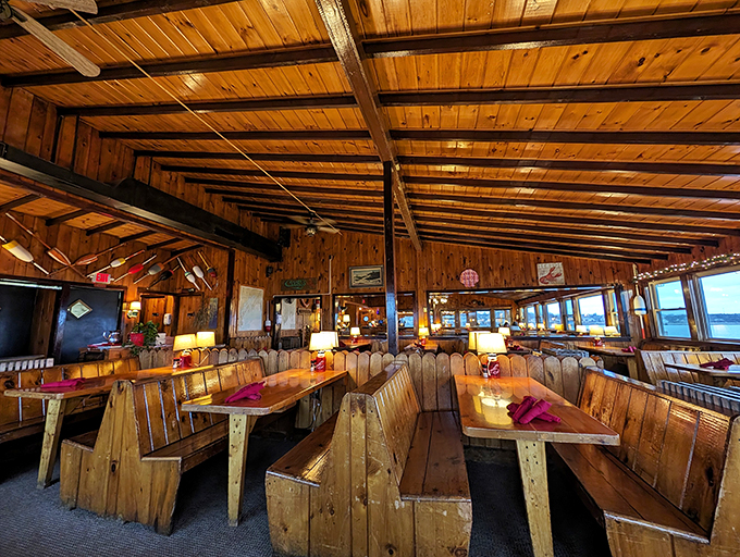 Step inside and let the warmth wash over you. This isn't just a dining room; it's a maritime hug for your soul.