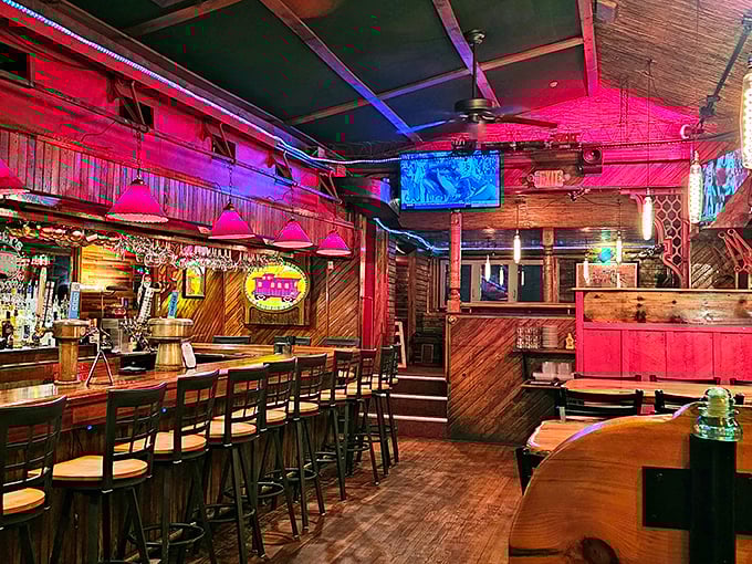 Step inside and you're transported to a world where rustic charm meets railroad chic. It's like Hogwarts' dining car, but with better burgers!