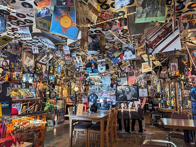 Every inch of wall and ceiling space tells a Beatles story, creating an immersive experience that's part coffee shop, part rock 'n' roll museum.
