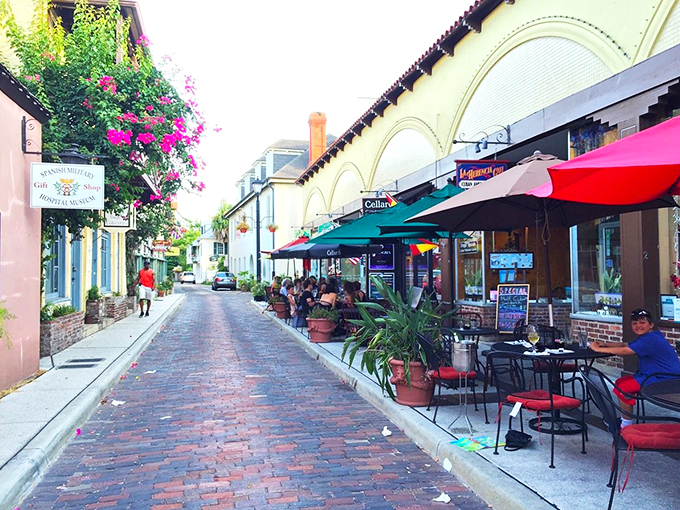 Stroll down this cobblestone street, and you might forget you're in Florida. Quaint shops and cafes line the way, inviting you to explore St. Augustine's Old World charm.