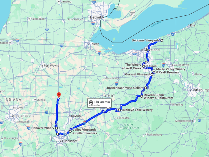 25 vineyard road trip ohio map