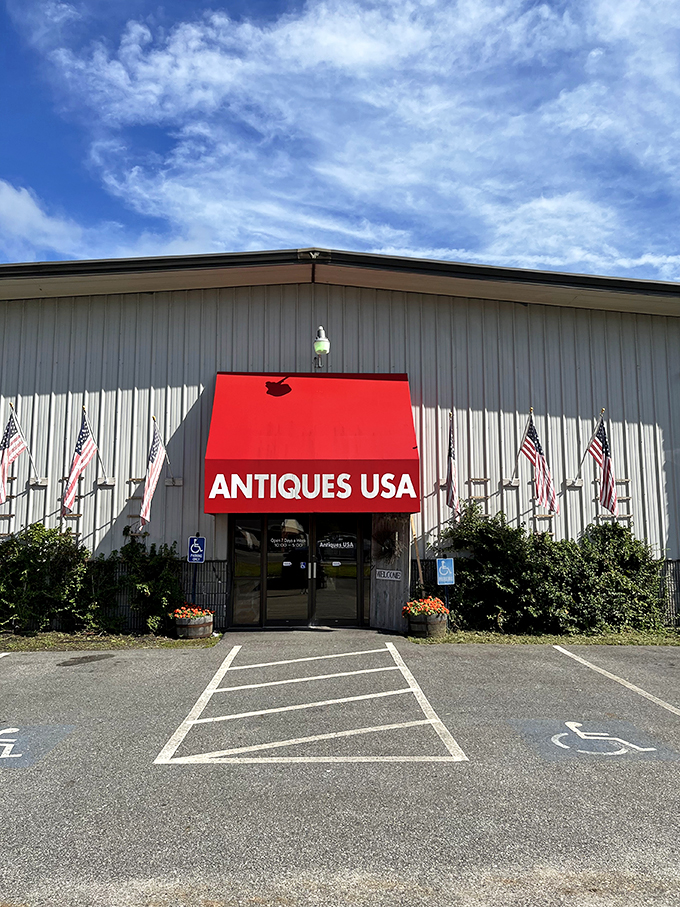 Stars, stripes, and antiques forever! Antiques USA's patriotic facade promises a treasure trove of American history inside.