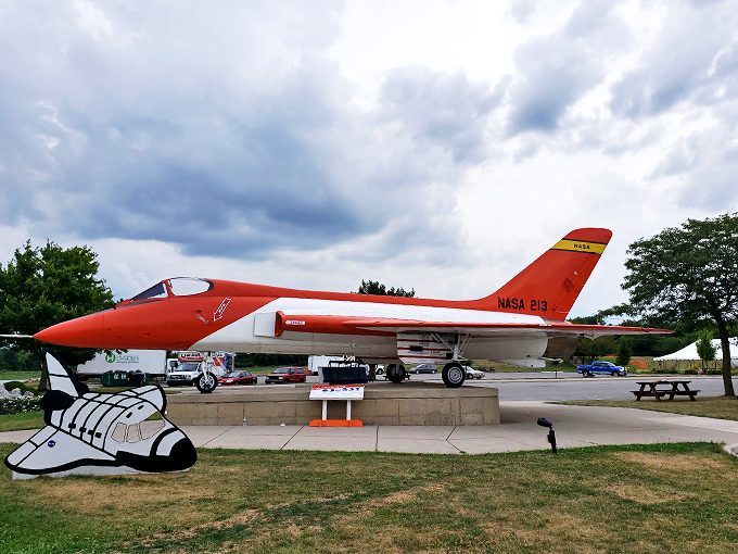 Houston, we have liftoff! This sleek NASA bird at the Armstrong Museum is ready to blast you into space-age nostalgia.