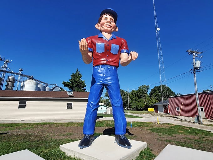 Meet the Bunyan-sized boy next door! This jolly giant in Atlanta, Illinois is always ready for a high-five... if you can reach.
