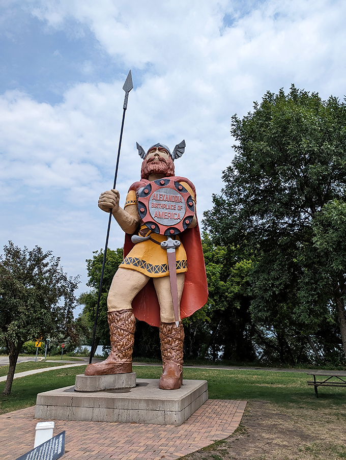 Big Ole's got your back! This 28-foot Viking stands guard in Alexandria, ready to pillage your heart and photo album.