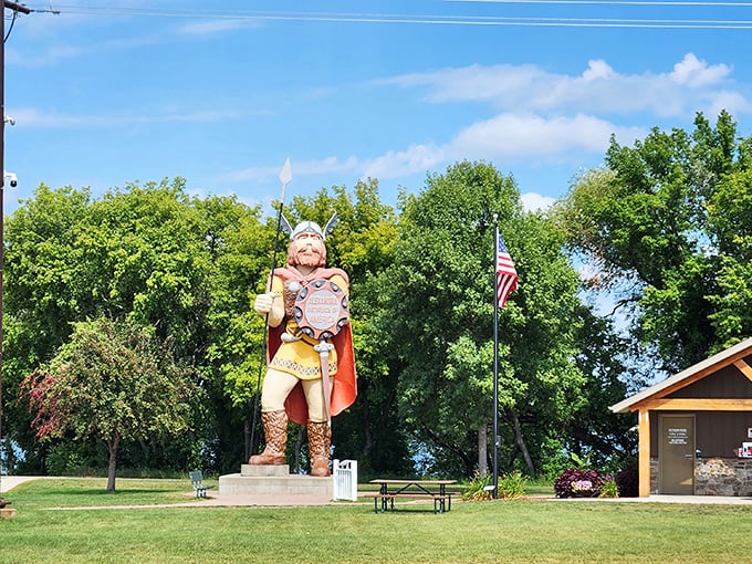 Looks like Thor hit the gym! Big Ole's got the confidence of a guy who can claim America started in Minnesota. That's some Viking-level audacity! Photo credit: brandon dengler