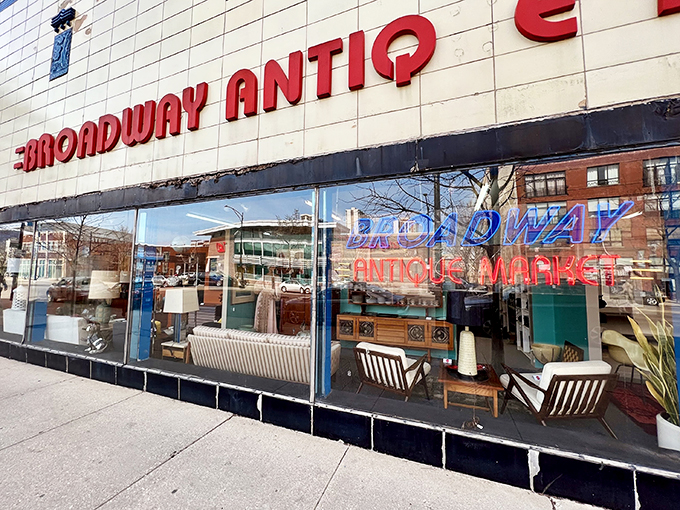 Window shopping here is like peeking backstage at a retro variety show. Each display is a teaser for the blockbuster finds inside.