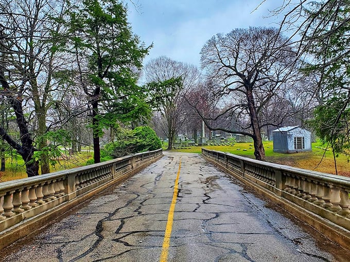 Grand entrance alert! This cemetery's gates are so fancy, you'd think you're entering Downton Abbey's final resting place.