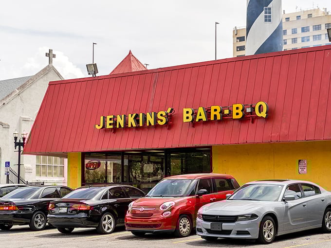 Barbecue fit for royalty! Jenkins' crown-shaped sign isn't just for show &ndash; their smoky delights reign supreme in the Sunshine State.