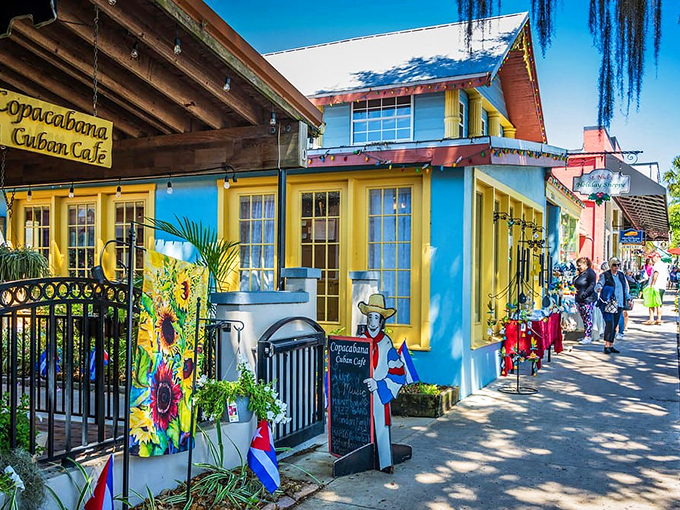 Copacabana Cuban Cafe's vibrant facade bursts with sunflower murals and Caribbean colors, a slice of Havana hiding in small-town Florida.