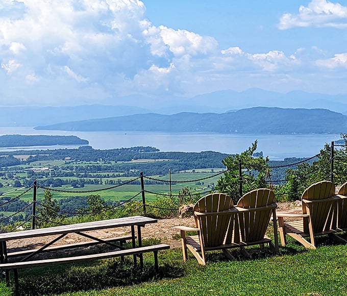 Nature's VIP lounge: Adirondack chairs with a view that'll make you forget your Netflix queue.