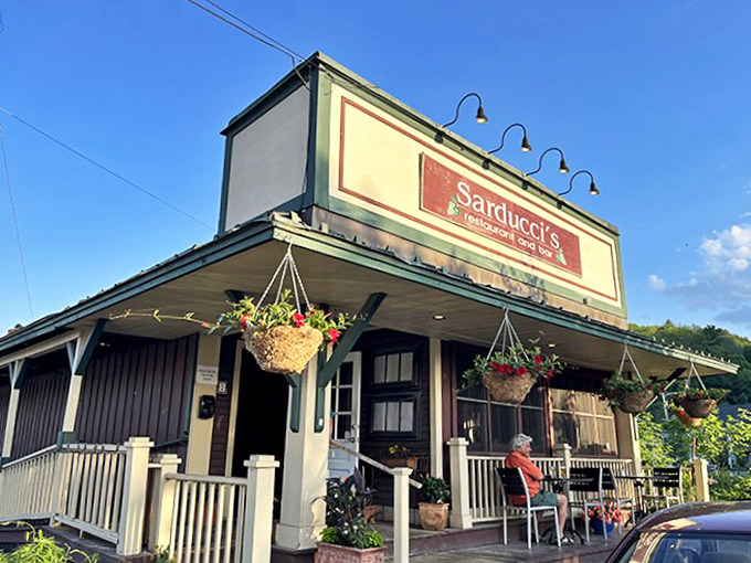Flower power meets pasta perfection! Sarducci's inviting porch is the perfect spot to people-watch while twirling your spaghetti.