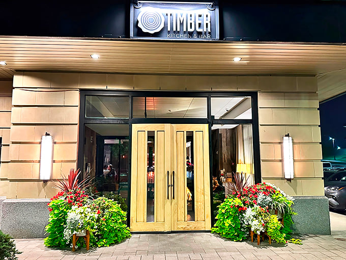 Night or day, Timber shines bright. It's where lumberjacks would dine if they won the lottery!