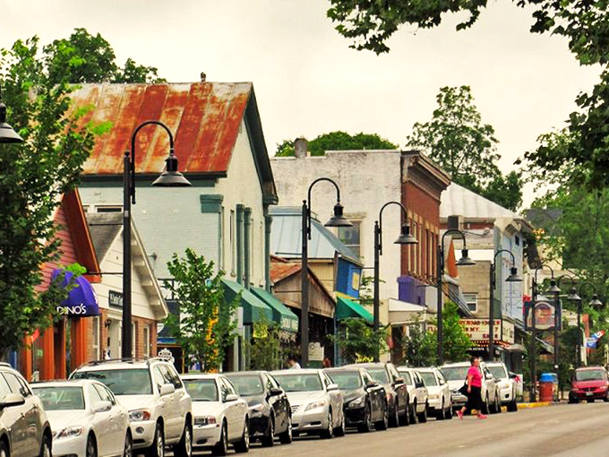 Nature's red carpet! This autumn-kissed path in Glen Helen Nature Preserve is more inviting than a warm apple pie on a crisp fall day.