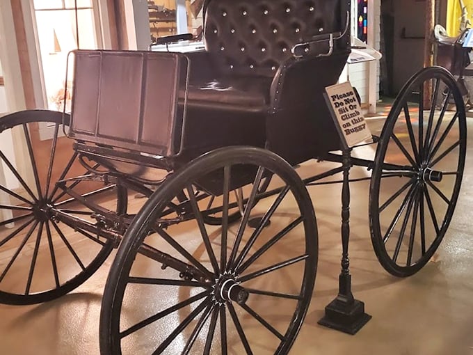 "Please do not sit" reads the sign, but oh, the stories this buggy could tell if its wheels could talk!