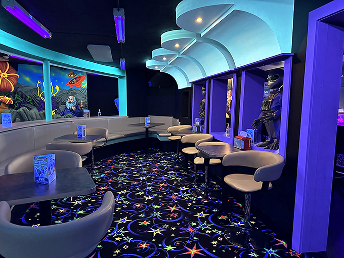 Forget the Starship Enterprise – this lounge looks like the coolest alien cantina this side of Tatooine. Martinis, anyone? Shaken, not stirred by tentacles.