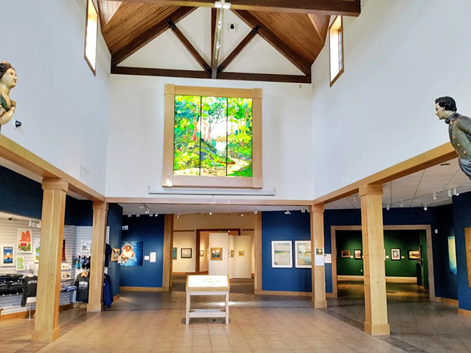 Step into a world where Tiffany glass meets maritime marvels. This entrance hall sets the stage for an artistic voyage you won't forget.