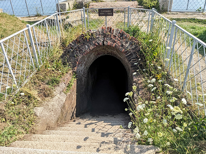 Journey to the center of history: This tunnel beckons adventurers into Fort McClary's mysterious past. Indiana Jones, eat your heart out!