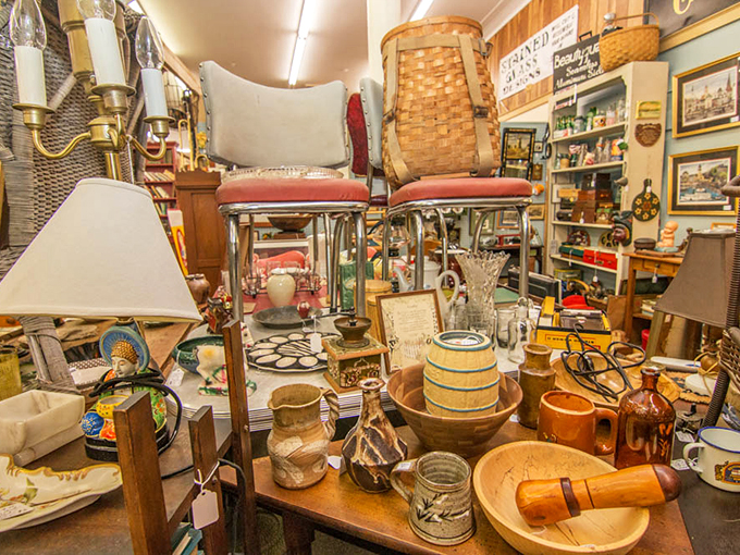 From vintage bar stools to eclectic pottery, this corner feels like your coolest grandmother's kitchen frozen in time.