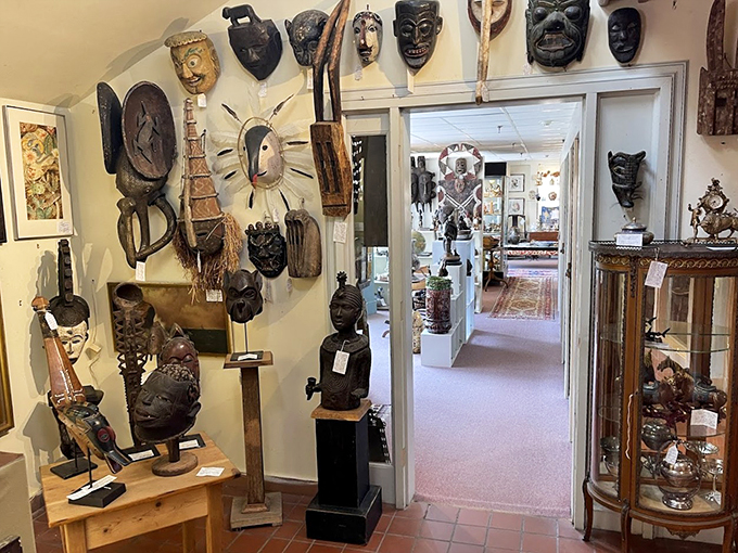 A fascinating collection of tribal masks and artifacts tells stories from around the world, each piece with its own mysterious past.