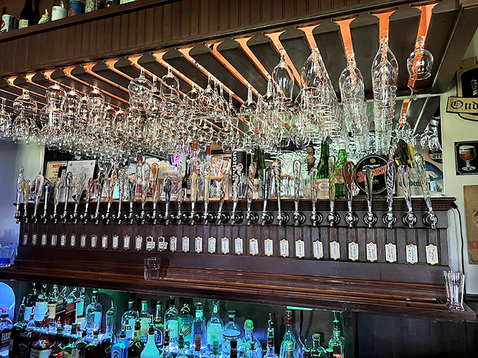 The bar's impressive tap lineup sparkles like a crystal chandelier, promising liquid treasures for every beer enthusiast's palate. Photo credit: Gabriel Garza Sada