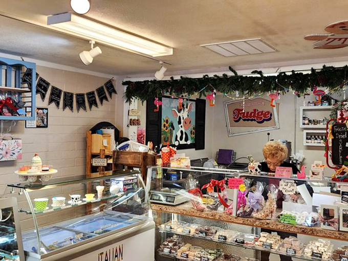 A treasure trove of treats awaits behind gleaming glass cases, where handcrafted confections line up like edible jewels.