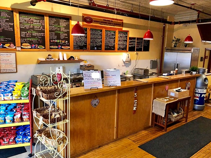 The menu board reads like a love letter to sandwich perfection, while the vintage-style counter invites you to stay awhile.