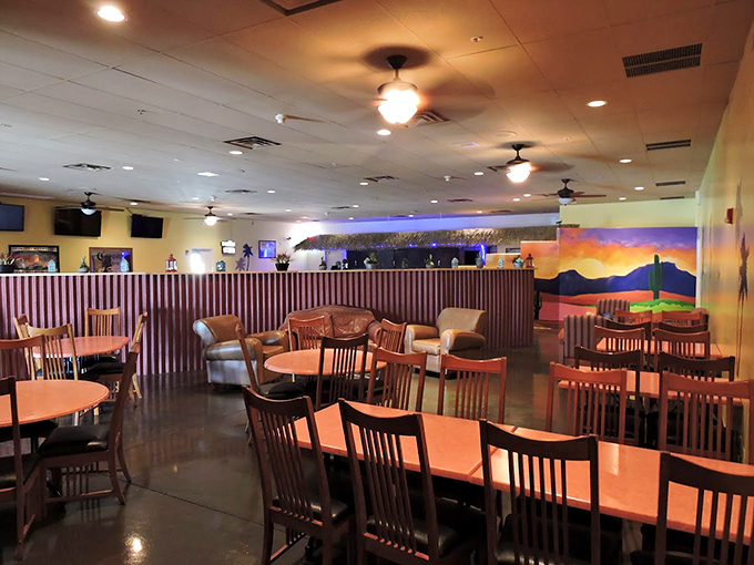 Dine under the stars &ndash; or ceiling fans. This cozy restaurant brings the Southwest indoors, complete with a sunset mural to rival the real thing. Photo credit: Tucson / Lazydays KOA Resort