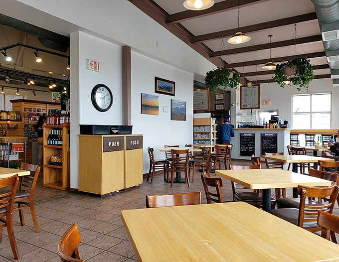 Pull up a chair and stay awhile! The dining area's rustic charm invites you to linger over your meal like it's a long-lost friend.