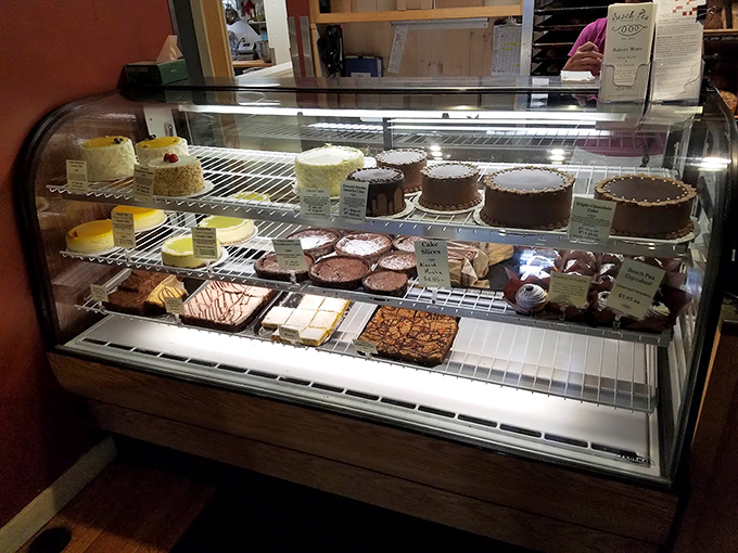 Like a museum of deliciousness, each shelf showcases edible masterpieces from key lime cheesecakes to chocolate indulgences.