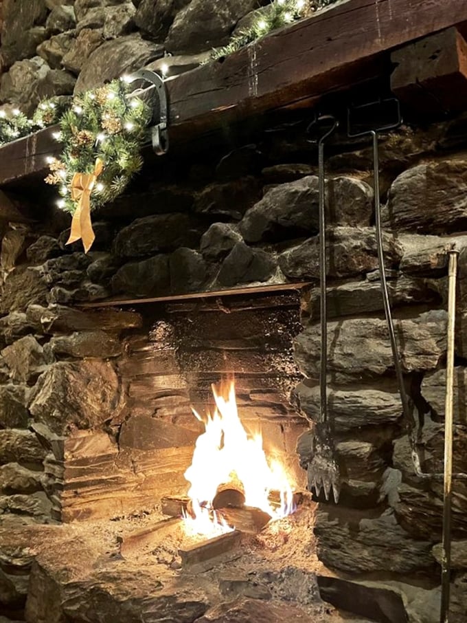Who needs a Yule log video when you've got this cozy fireplace? It's the perfect spot to warm up after a day of leaf-peeping.