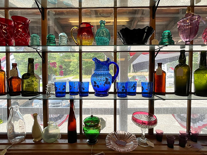 Sunlight dances through vintage glass, creating a rainbow of history. Each piece holds stories of countless dinner parties and special occasions.
