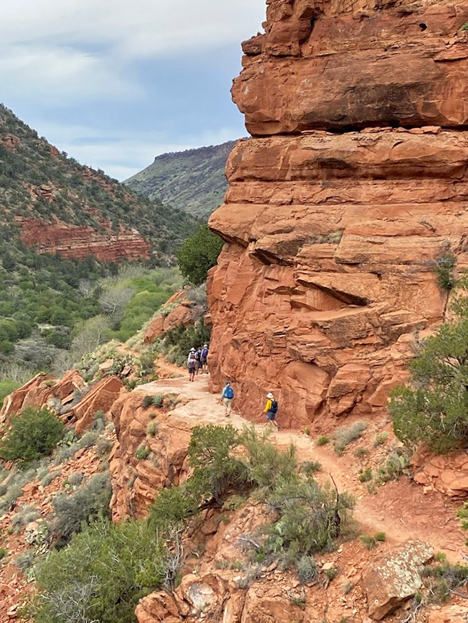 Like nature's own grand staircase, these rocky ledges offer hikers a thrilling path along ancient red cliff faces.