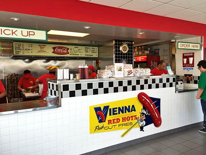 The "Order Here" sign might as well say "Happiness Here"&mdash;where Chicago-style dreams come true one hot dog at a time.