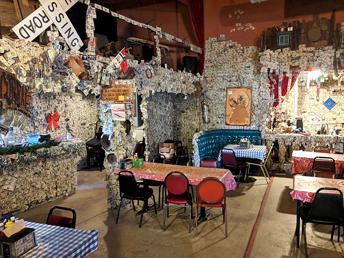 Forget your piggy bank, this place prefers a "wallety" approach. Dollar bills become impromptu wallpaper in this eccentric eatery.