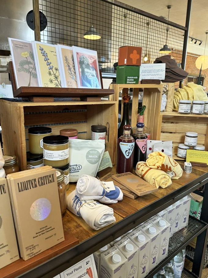 A carefully curated collection of artisanal goods lines these shelves, turning grocery shopping into treasure hunting.