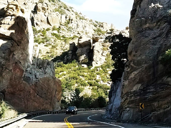 Between these towering rock walls, you'll feel like Indiana Jones on his morning commute - minus the rolling boulders.