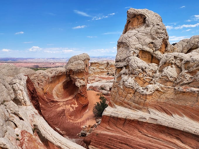 Like giant scoops of rocky road ice cream, these weathered formations tell stories of millions of years of desert artistry.