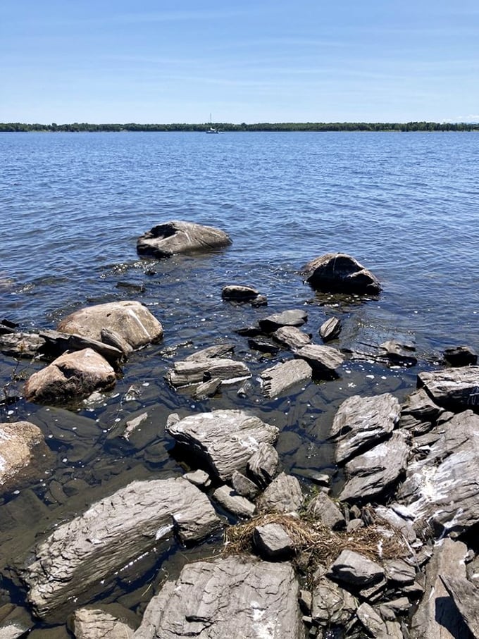 Nature's obstacle course or a rock collector's dream? These Lake Champlain shores offer a geological buffet that would make even the Flintstones jealous.