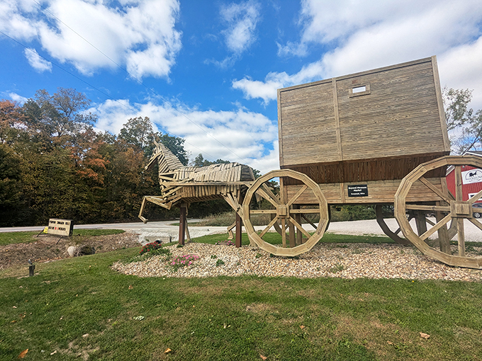 From this angle, you'd think Paul Bunyan traded his ox for an Amish makeover. The craftsmanship is as impressive as the scale!