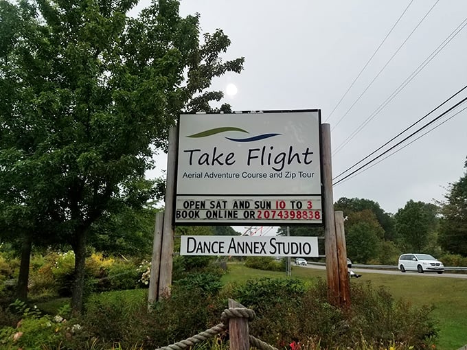 The welcoming sign promises adventure, though "Dance Annex Studio" below it suggests a more graceful experience than most achieve up here. Photo credit: Tina Smrkovski