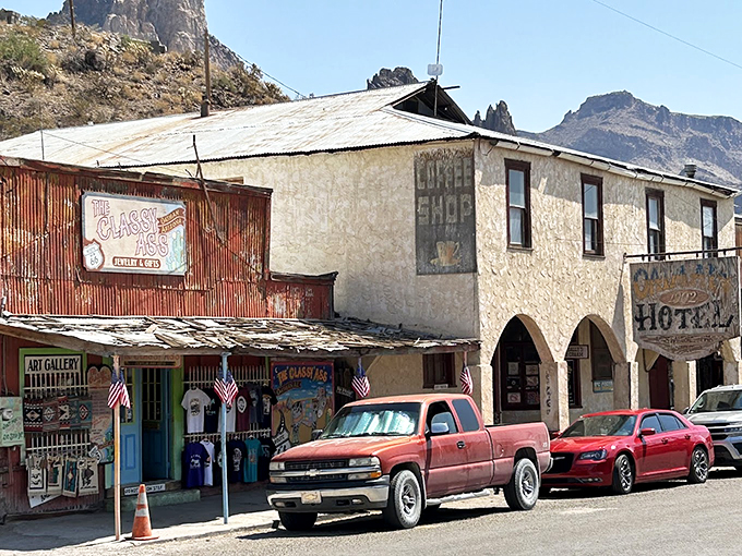 Howdy, partner! Oatman's main drag looks like it's waiting for a tumbleweed to roll by or John Wayne to mosey on in. 