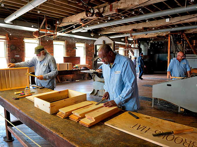 Crafting hope one plank at a time. This workshop scene brings the movie's heart to life, minus the rock hammer.