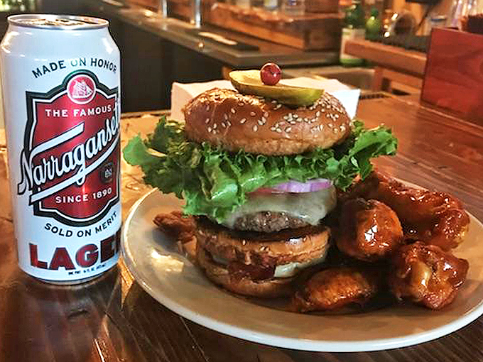 This burger and Narragansett combo is like a New England handshake - warm, welcoming, and perfectly crafted.