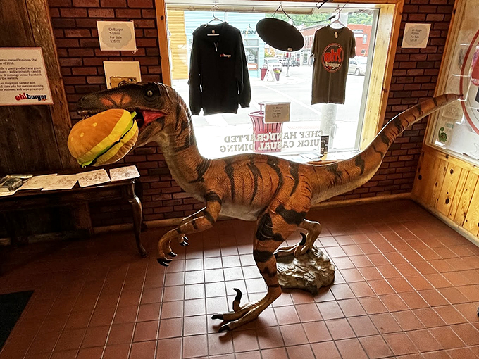 Jurassic appetite? This dino's got the right idea! At Eh! Burger, even prehistoric pals know a good meal when they see one.