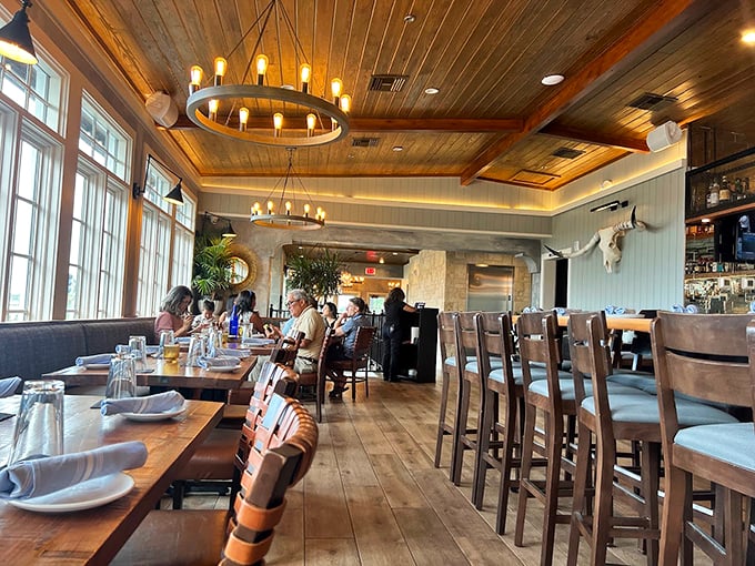 Cozy meets classy in this dining room. It's like your grandma's living room got a swanky makeover and learned to cook. Photo credit: Andrew Ortega