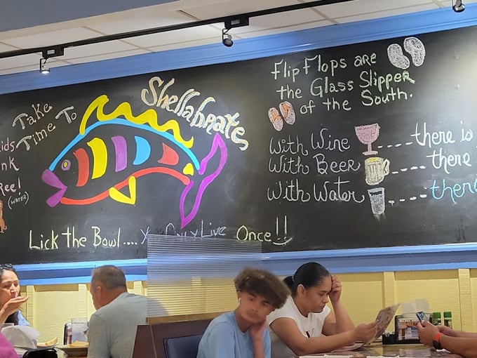 Forget fortune cookies, this chalkboard menu serves up wisdom with a side of humor. Who knew flip-flops were so philosophical? 